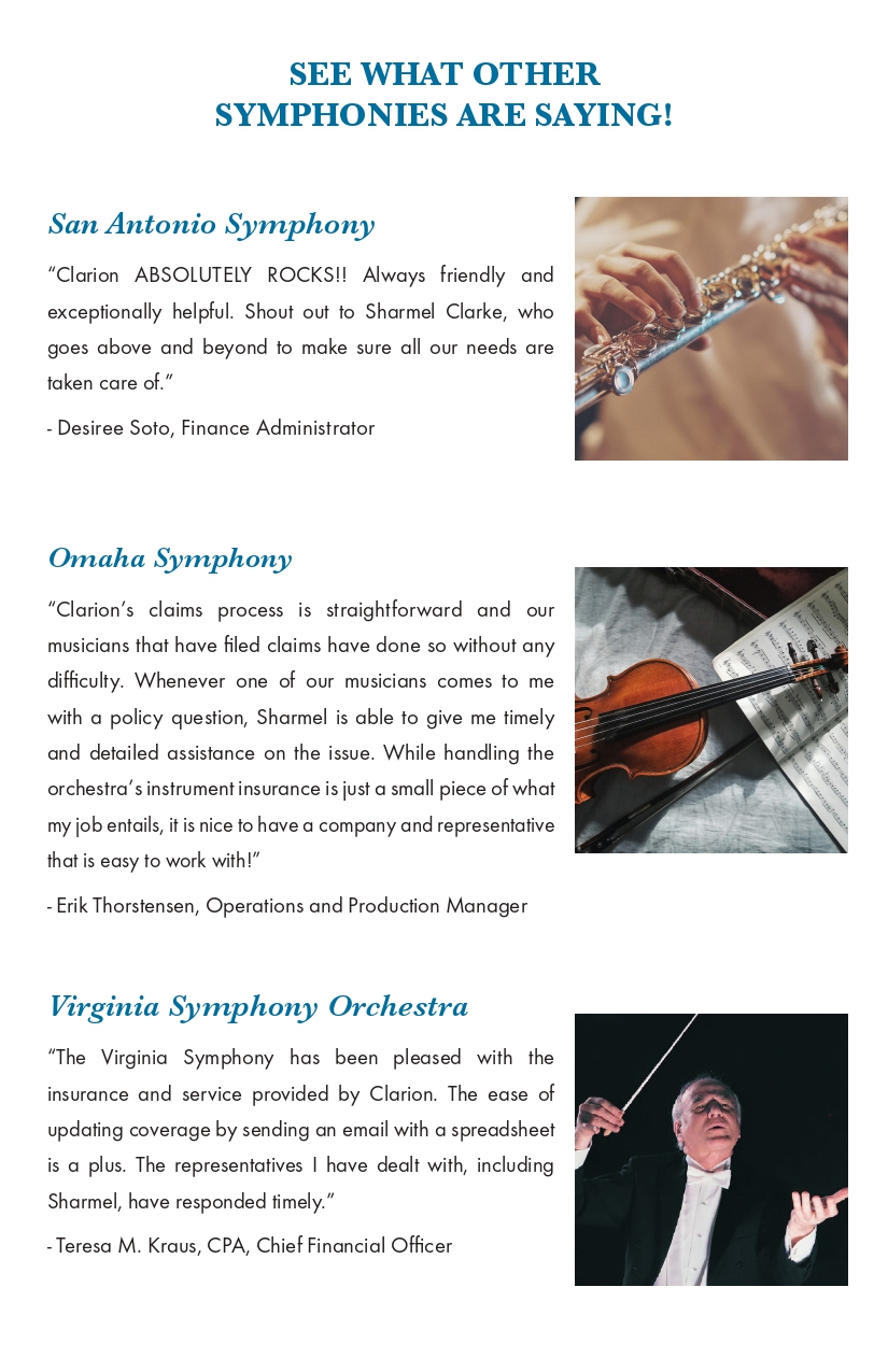 Music Insurance Brochures | Clarion Insurance Services