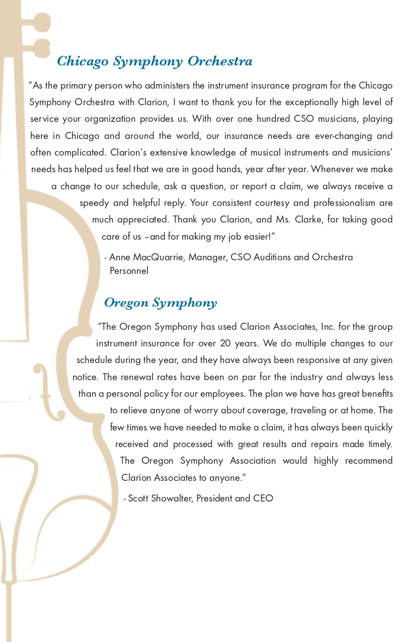 Music Insurance Brochures | Clarion Insurance Services